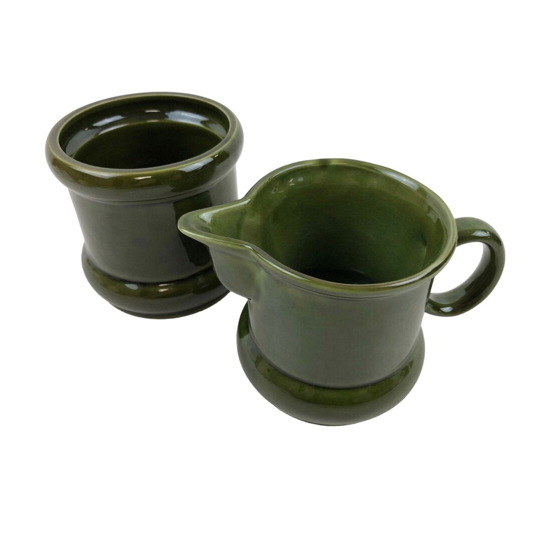 Vintage Waechtersbach Cream Sugar Dishes Set Green Glazer Ceramic Tea ...