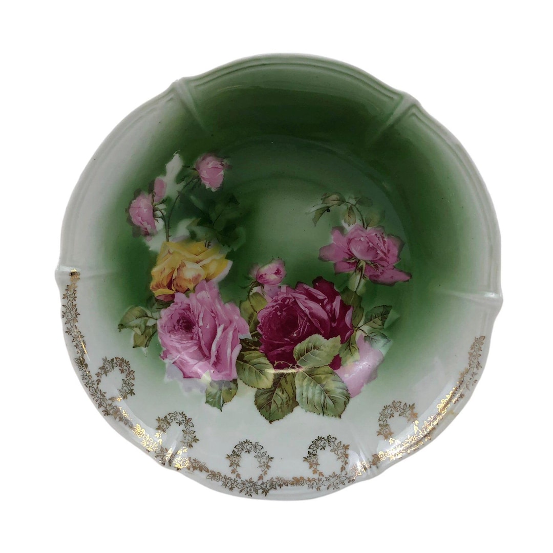 Antique Weimar Germany Porcelain Bowl With Floral Pattern & Gold ...