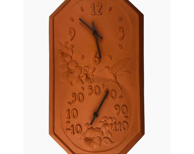 Opus Vintage Terracotta Wall Clock Thermometer Floral Hummingbird ...