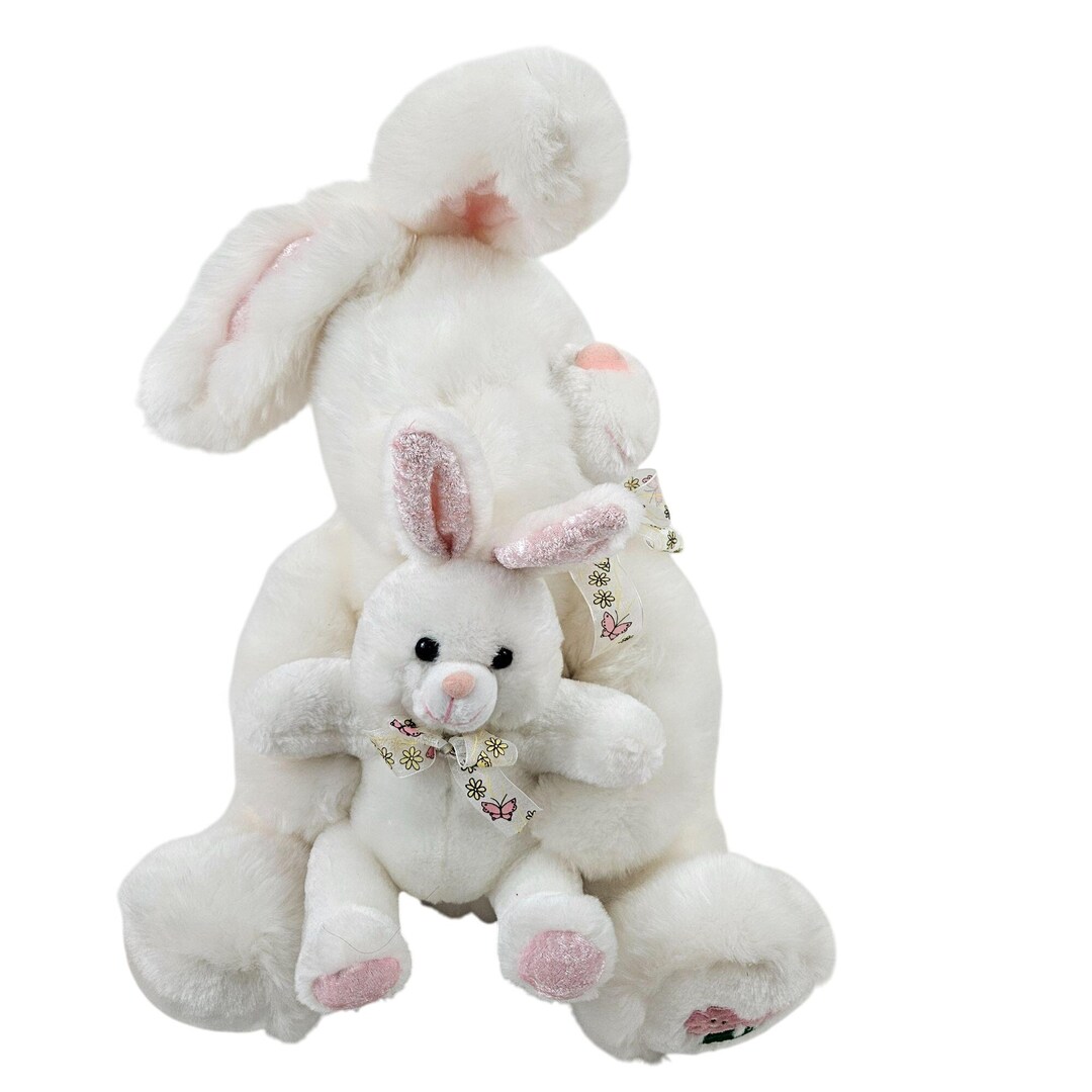 Goffa White Plush Bunny and Baby Bunny Toy Stuffed Animal Turned Head - Etsy