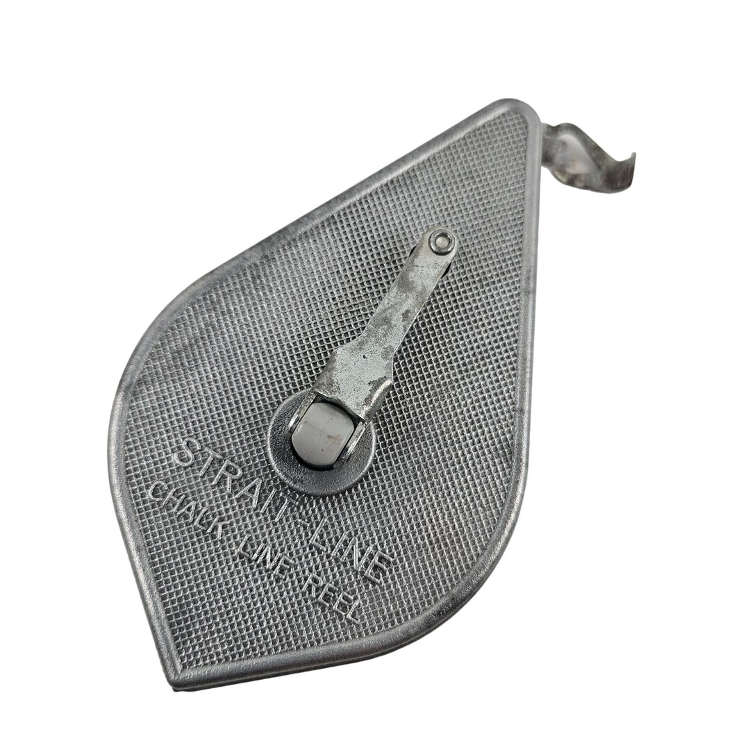 Strait Line Chalk Line Reel Plumb Bob Silver Metal Hand Crank USA ...