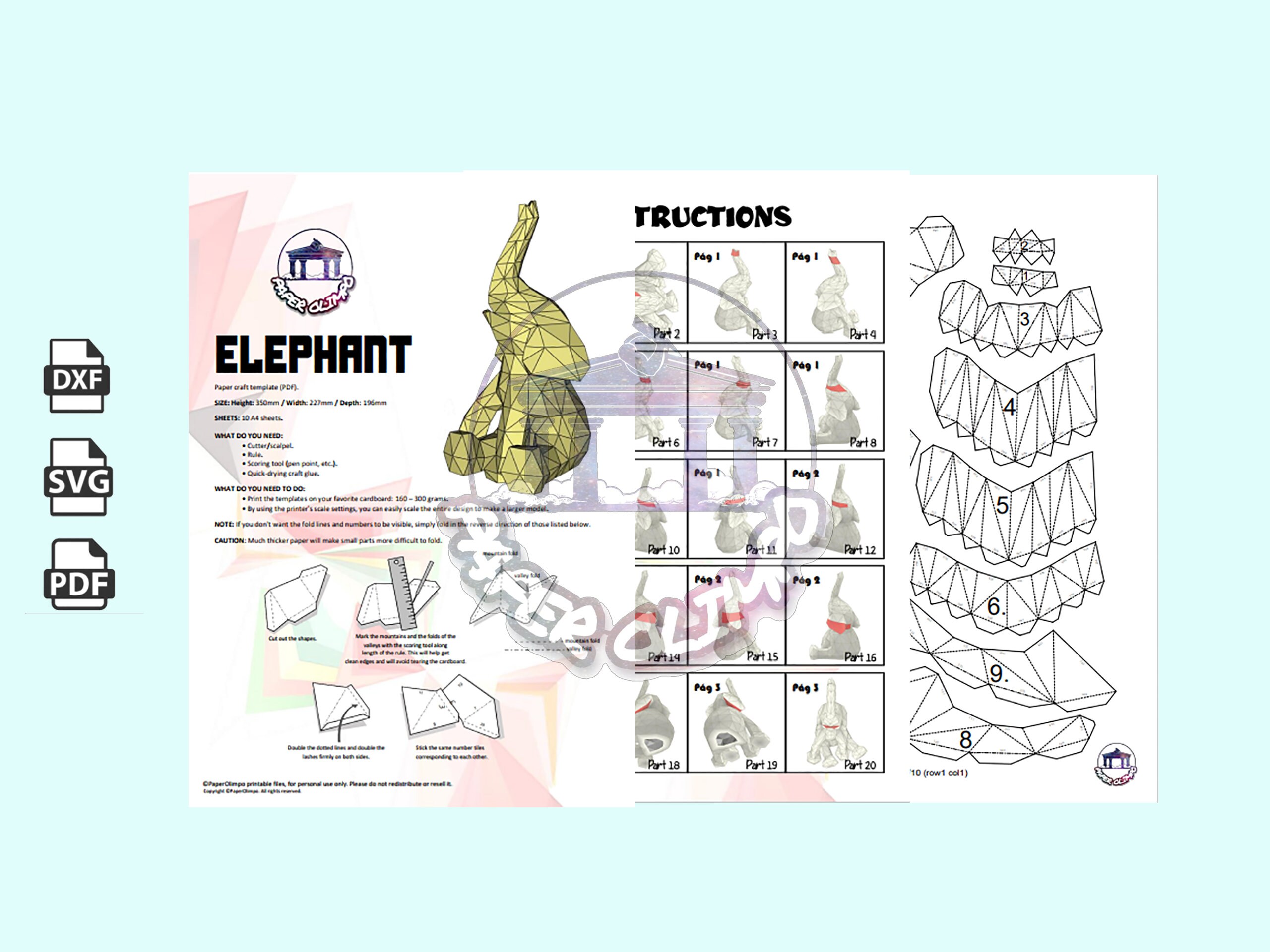 Elephant: Papercraft Design, PDF Template, DIY 3D Model, Fanart, Paper ...