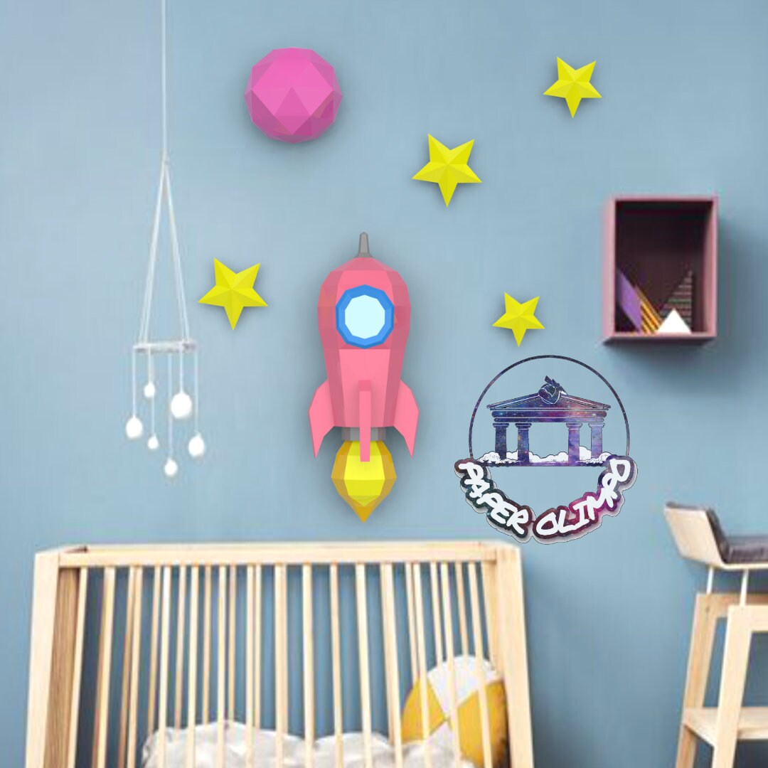 Moon, Stars and Rocket: Papercraft Design, PDF Template, Fanart, Paper ...