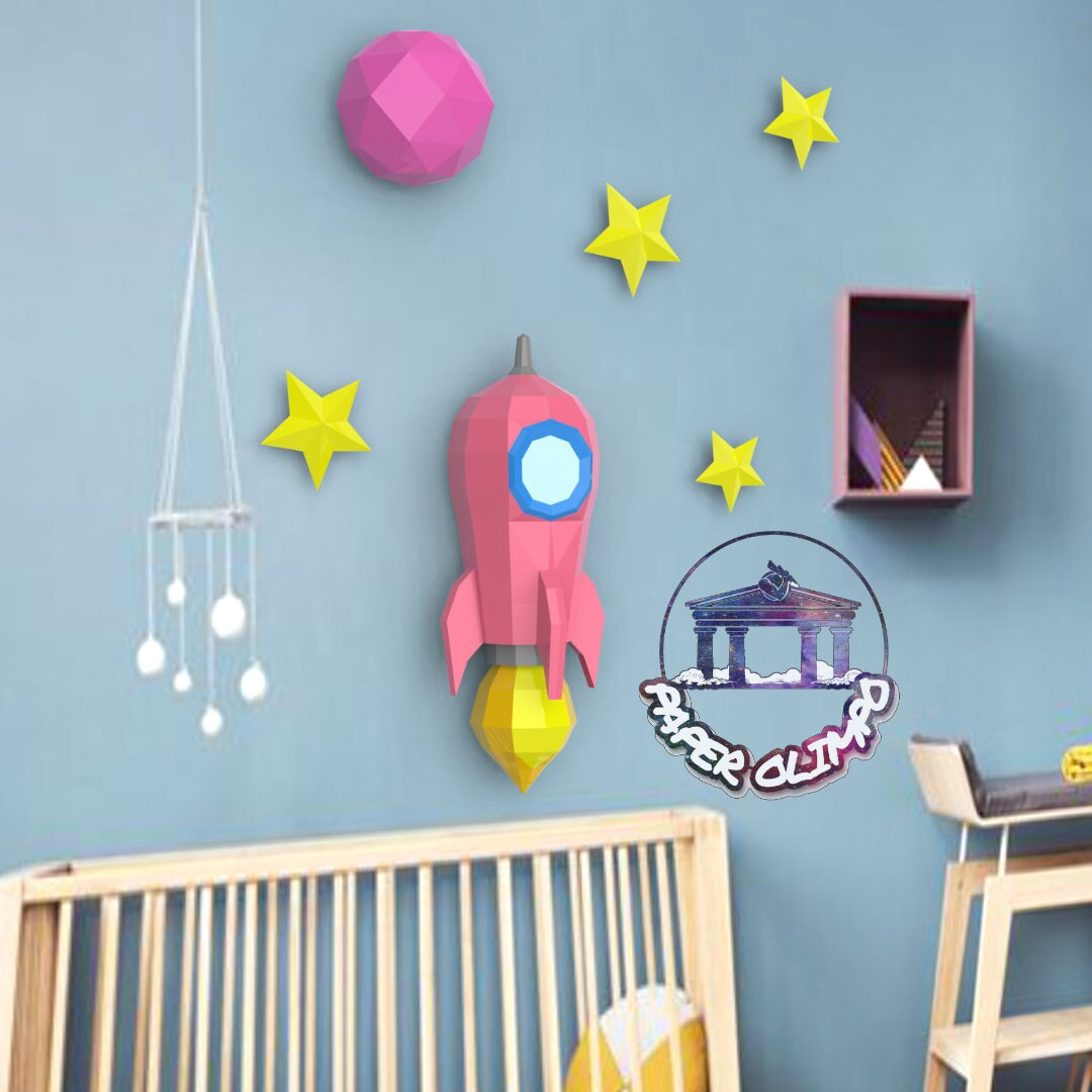 Moon Stars and Rocket: Papercraft Design PDF Template - Etsy