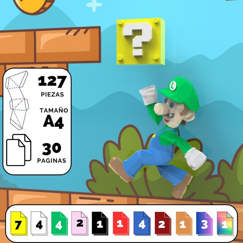 Luigi: Papercraft Design, PDF Template, DIY 3D Model, Fanart, Paper ...