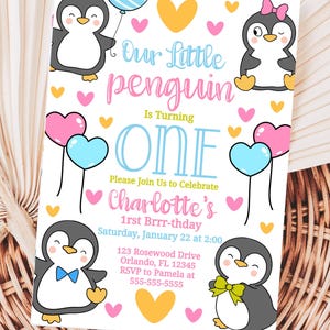 Penguin Birthday Party Invite Penguin Party Invitation 1st Birthday ...