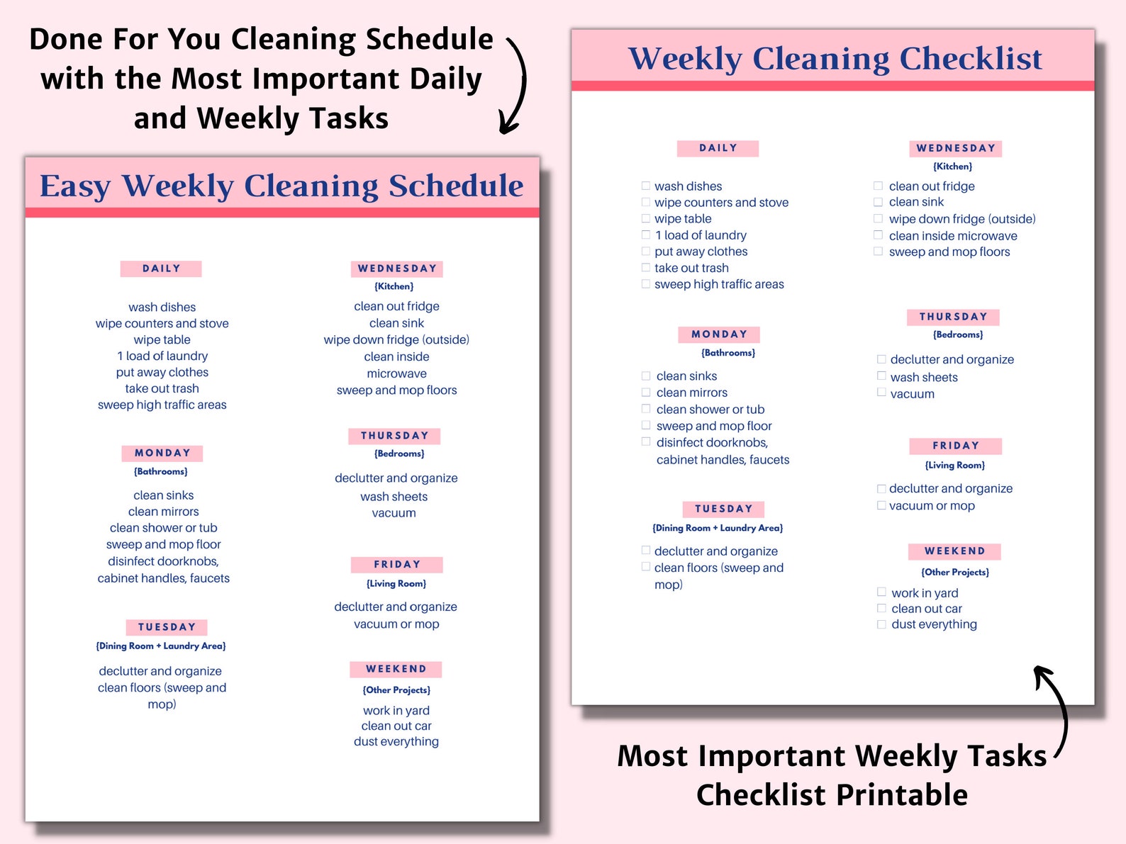 Printable Cleaning Schedule, Daily, Weekly, Monthly, Cleaning Planner ...
