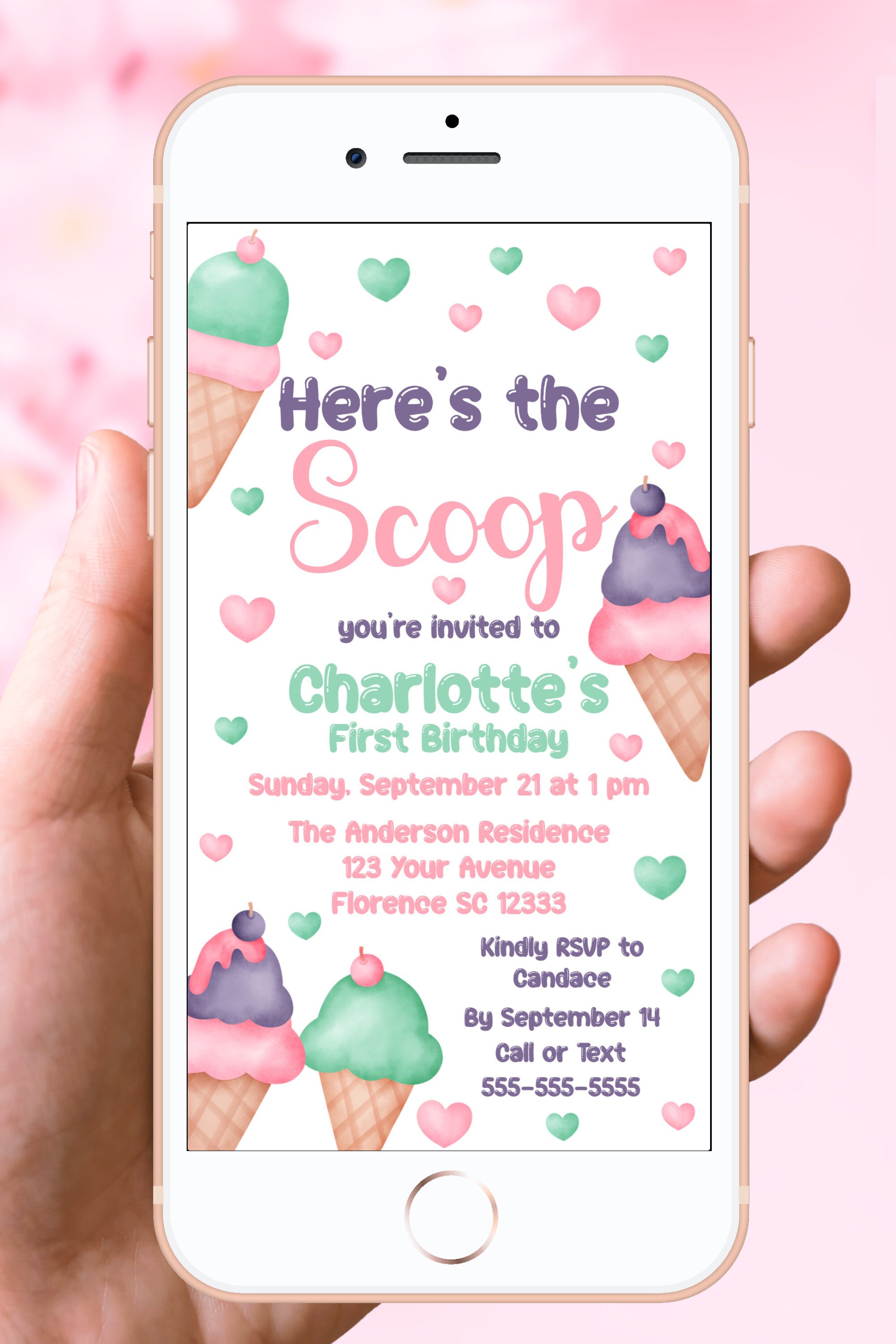 Mobile Invitations Ice Cream Birthday Digital Invite Ice Cream Party ...