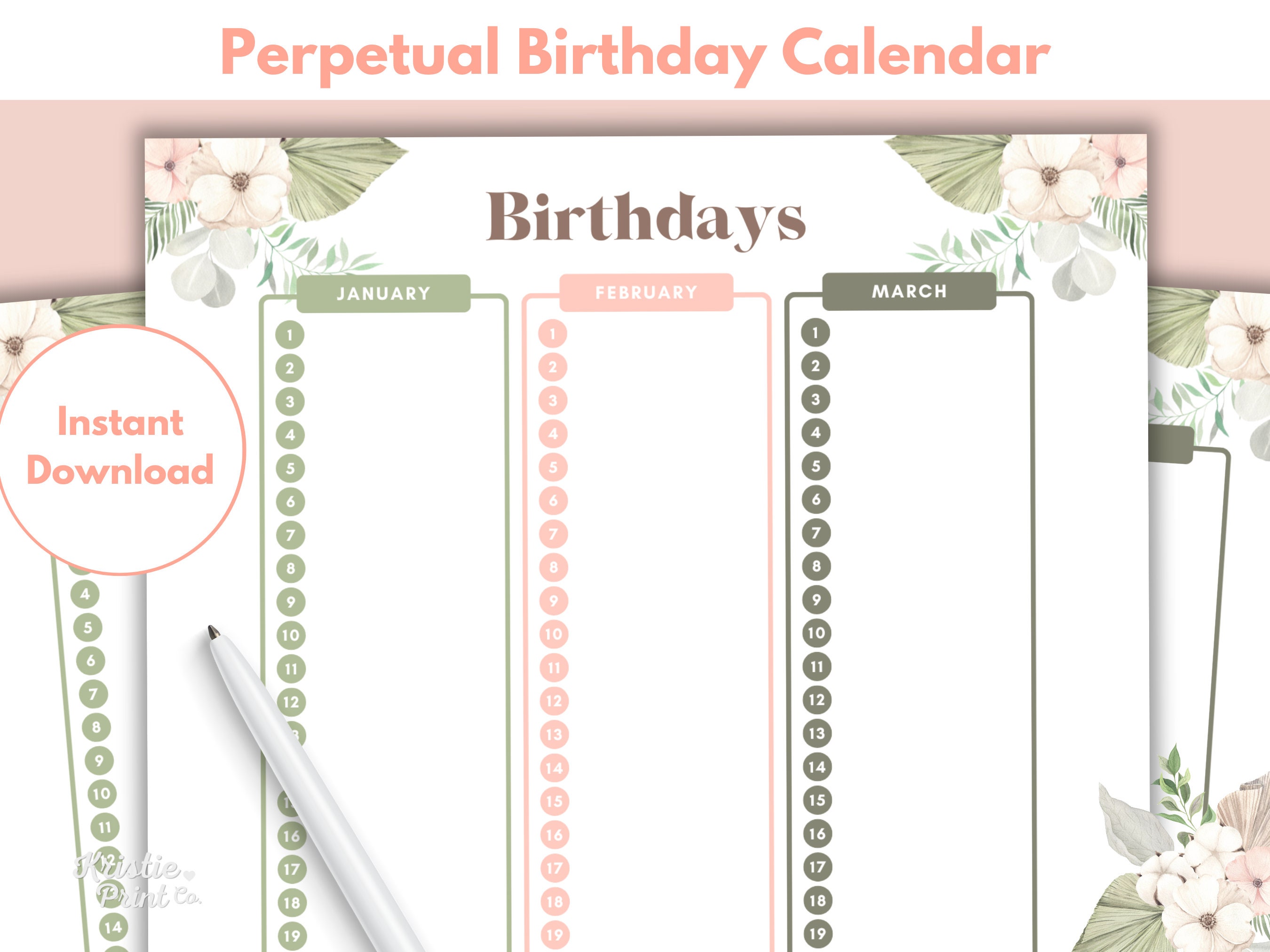 Birthday Tracker Printable, Birthday List, Birthday Planner Printable ...