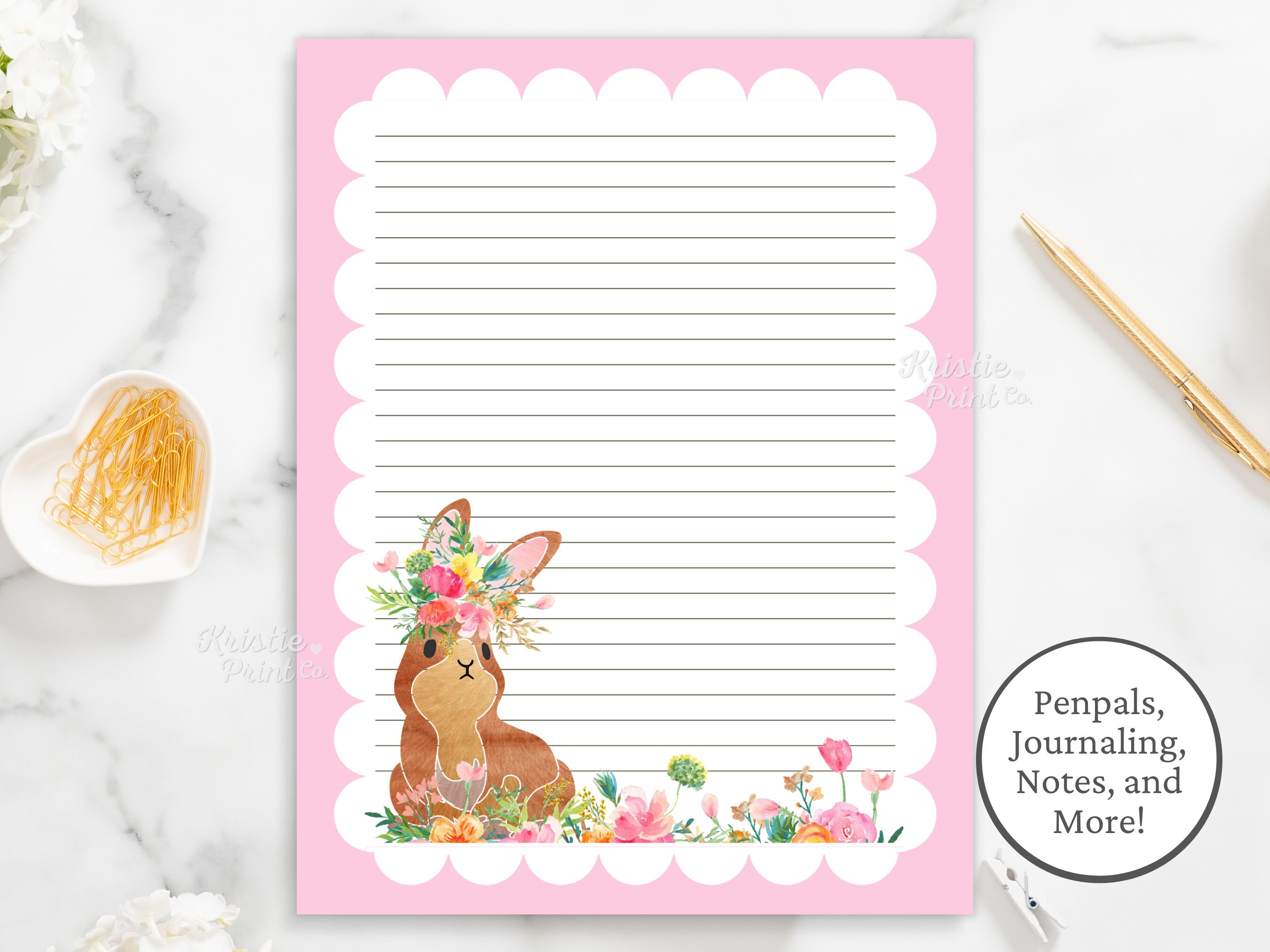 Spring Stationary Printable, Floral Stationery, Bunny Stationery ...