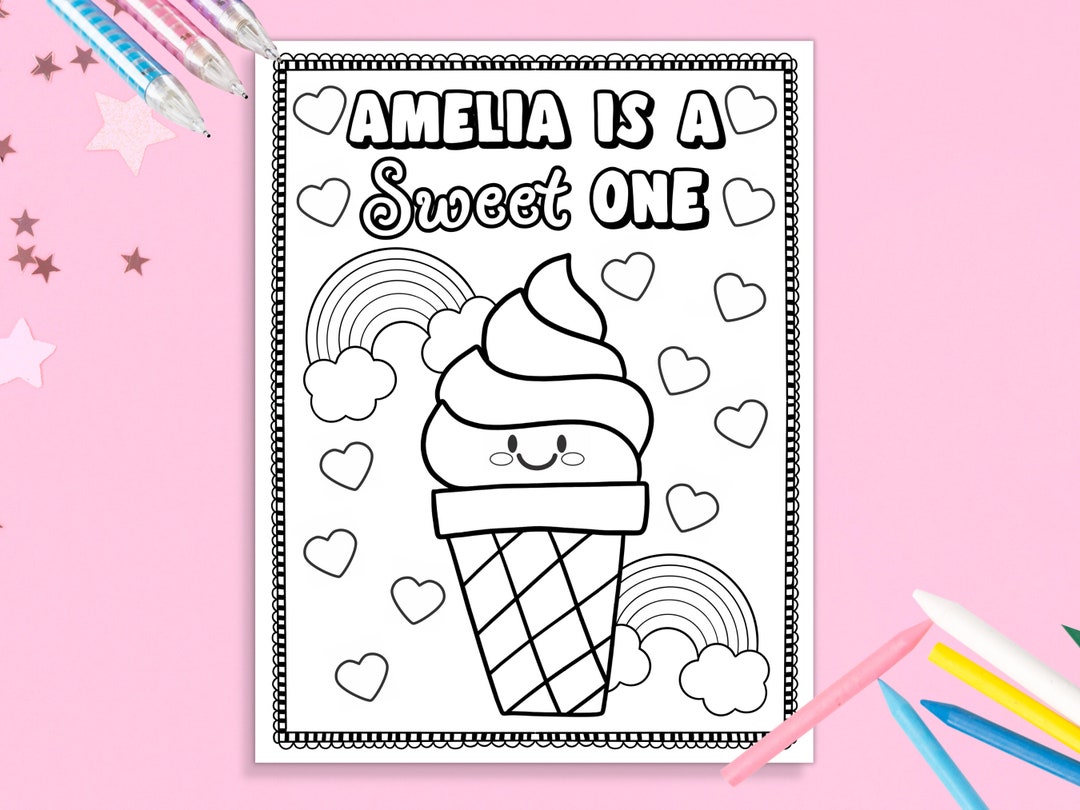 Ice Cream Birthday Coloring Page Sweet One Birthday Girl 1st Birthday ...