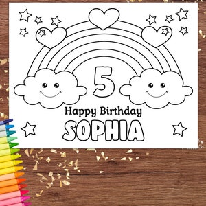 Happy Birthday Coloring Page Editable, Rainbow Birthday Party Coloring ...
