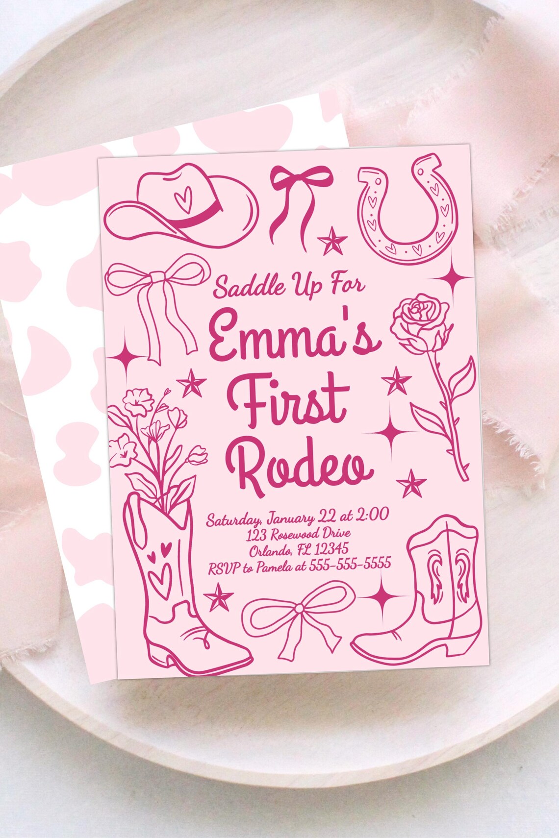 My First Rodeo Invitations Baby Girl First Rodeo Birthday Invite ...