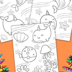Narwhal Coloring Pages for Kids, Kids Party Games, Birthday Favor ...