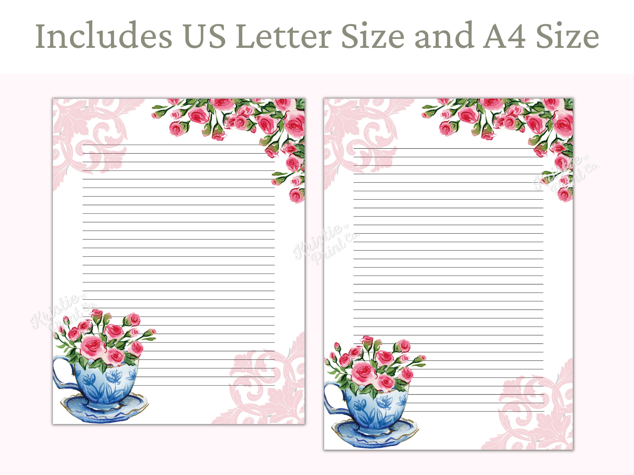 Cottagecore Stationery, Roses Stationery, Pretty Lined Paper, Floral ...