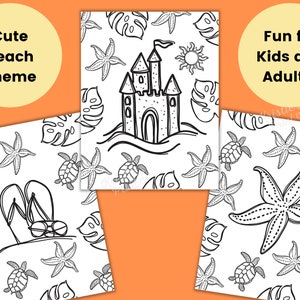 Beach Coloring Pages for Kids, Kids Party Games, Beach Birthday Favor ...