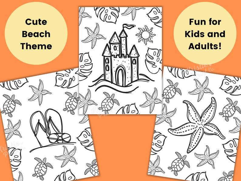 Beach Coloring Pages for Kids, Kids Party Games, Beach Birthday Favor ...