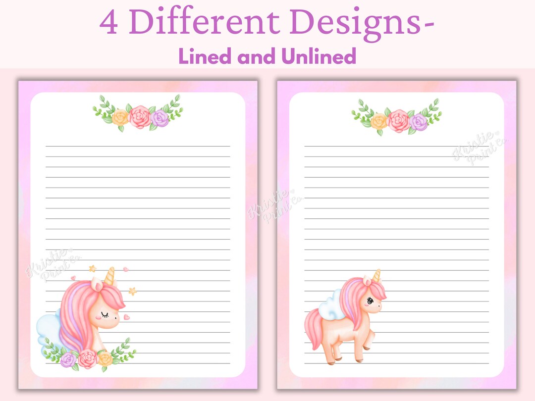 Unicorn Stationery Set, Printable Unicorn Stationery, Digital Note ...