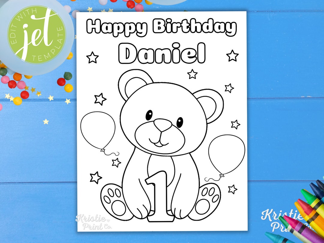 Bear Theme Birthday Activity Sheet, Teddy Bear Coloring Page, Birthday ...