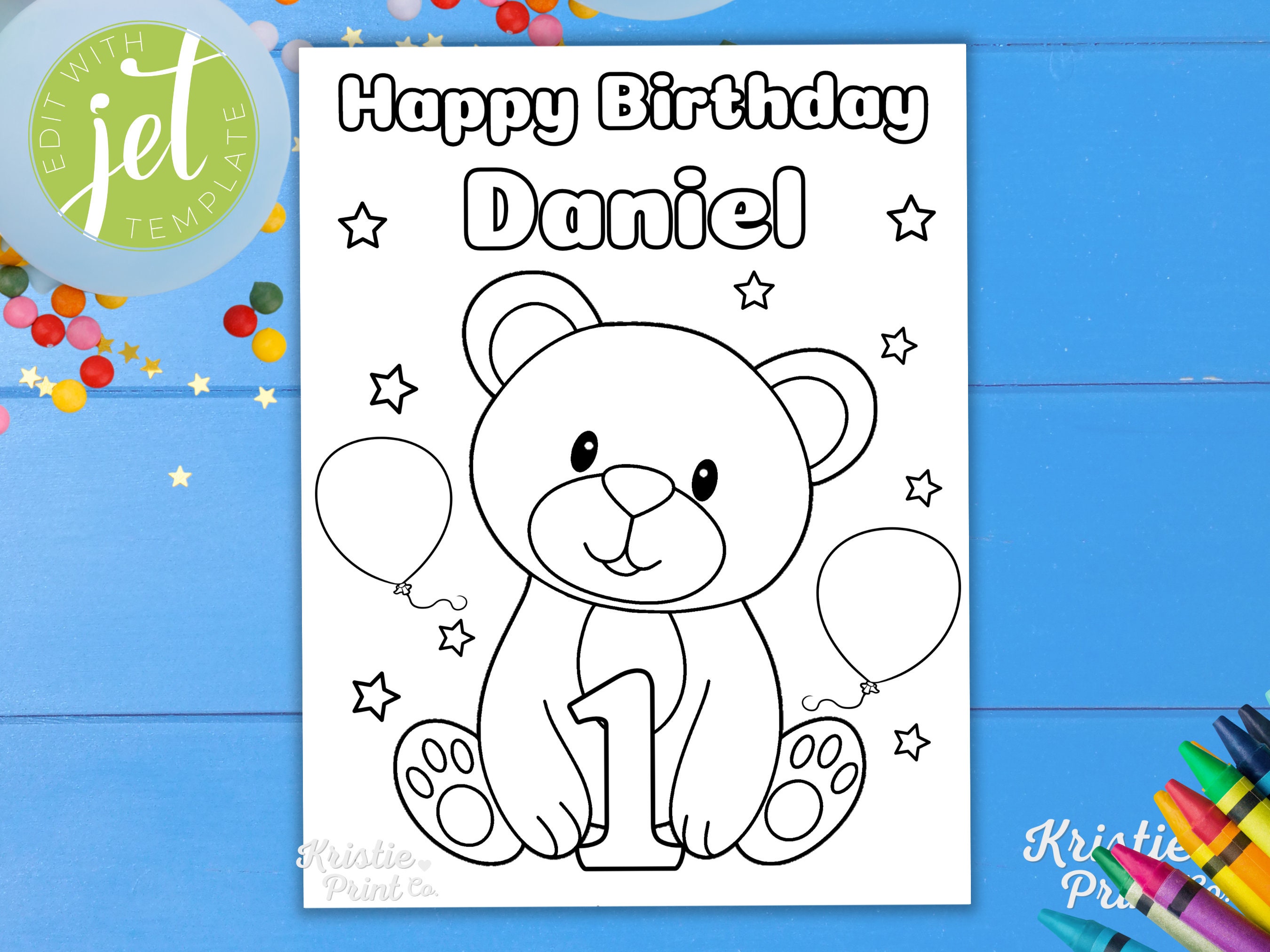 Bear Theme Birthday Activity Sheet, Teddy Bear Coloring Page, Birthday ...