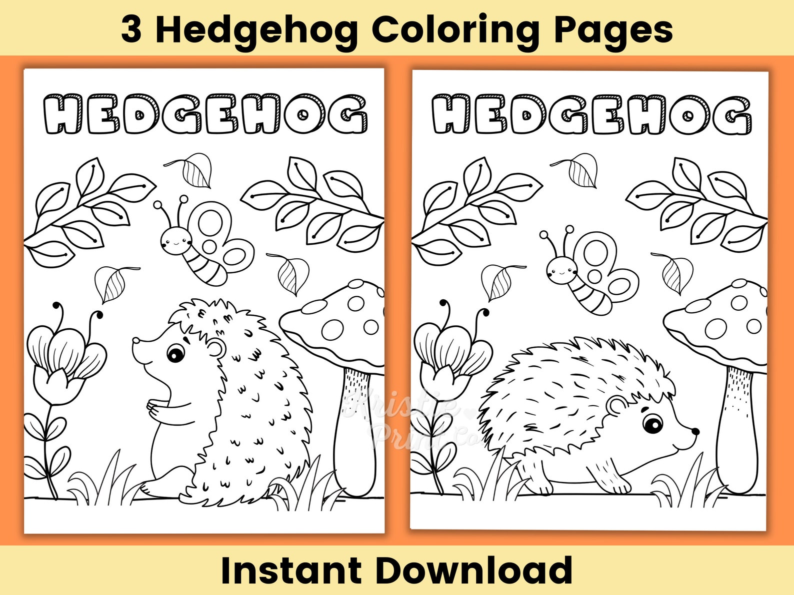 Hedgehog Coloring Page, Woodland Coloring Pages for Kids, Hedgehog ...