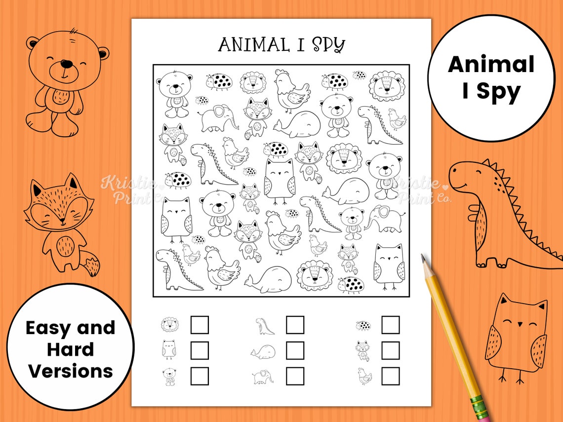 I Spy Animals, I Spy Worksheet, Printable Activity Sheet, I Spy ...