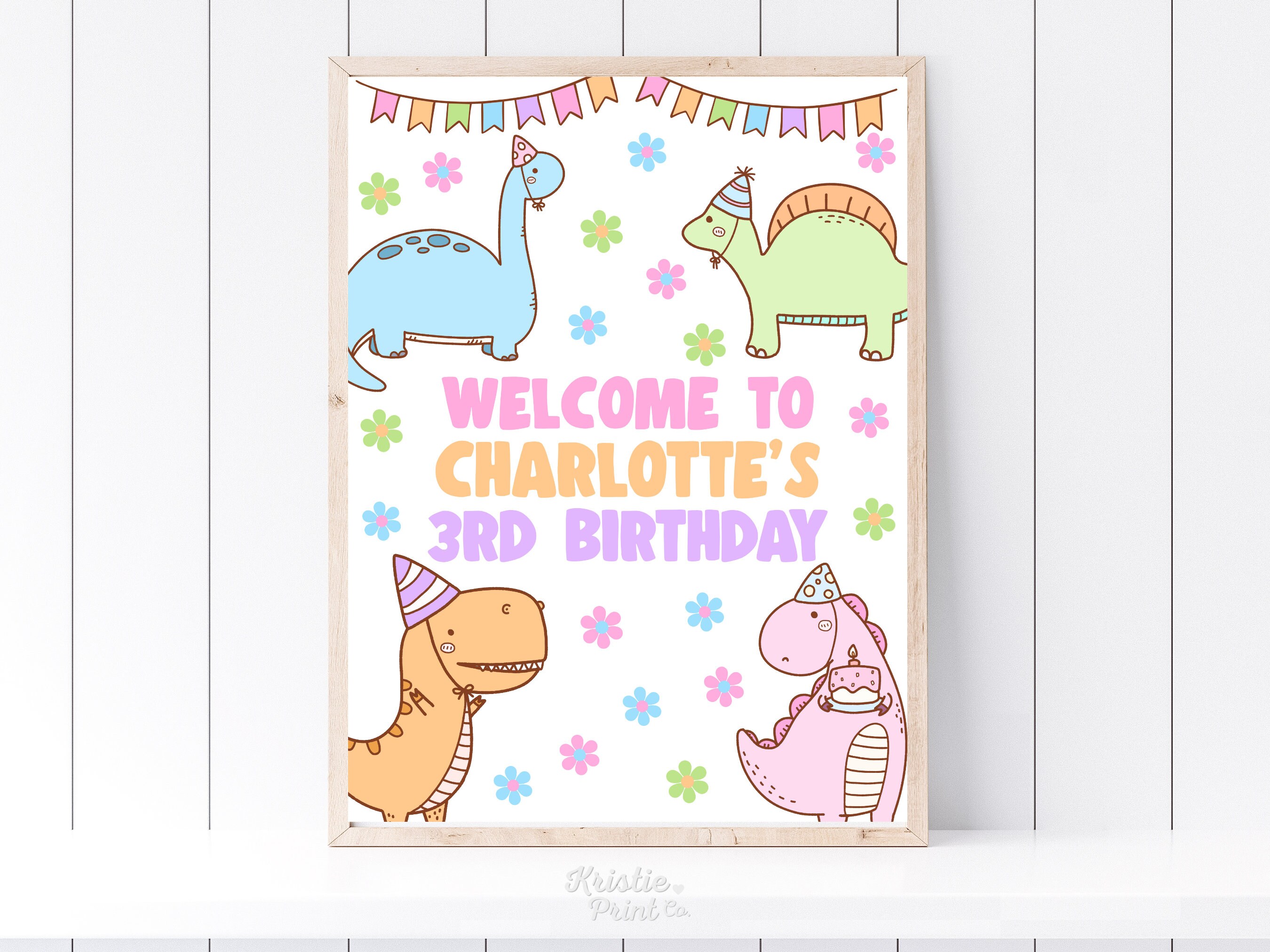 Girl Dinosaur Welcome Poster Dinosaur Baby Shower Dinosaur - Etsy