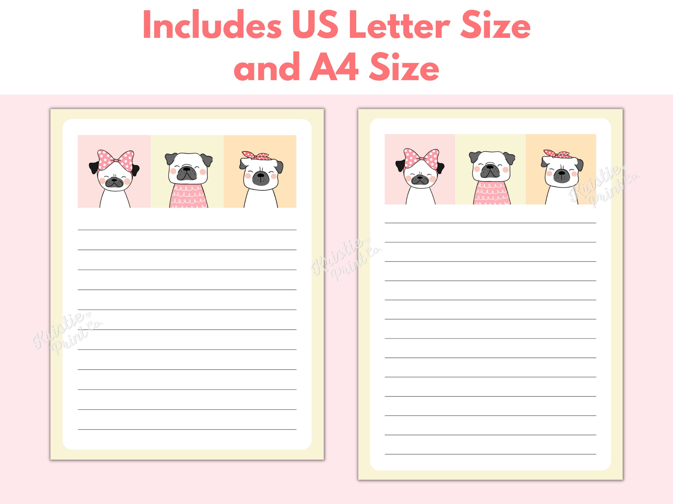 Pug Stationary Stationery Kawaii Dog Stationery for Kids - Etsy