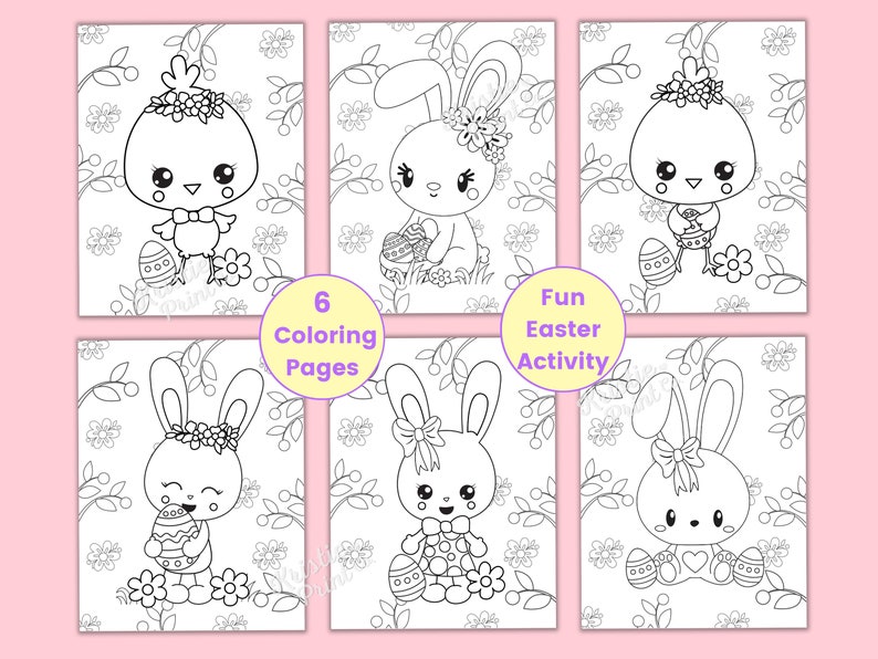 Cute Easter Coloring Pages, Easter Kids Activity, Party Favor, Easter ...