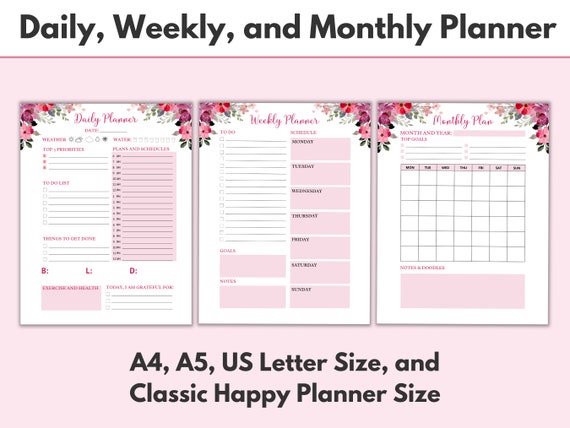 Floral Printable Planner Daily Planner Weekly Planner | Etsy