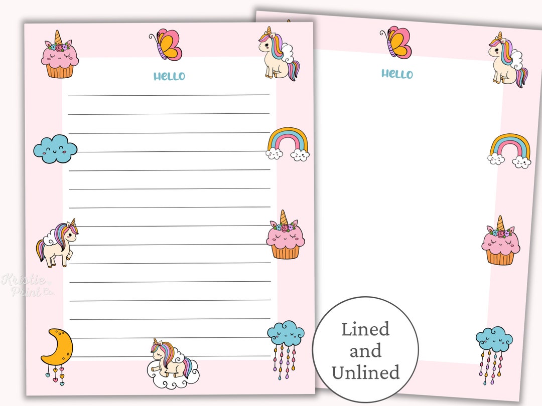 Kawaii Stationery Printable Cute Stationery Paper Unicorn - Etsy