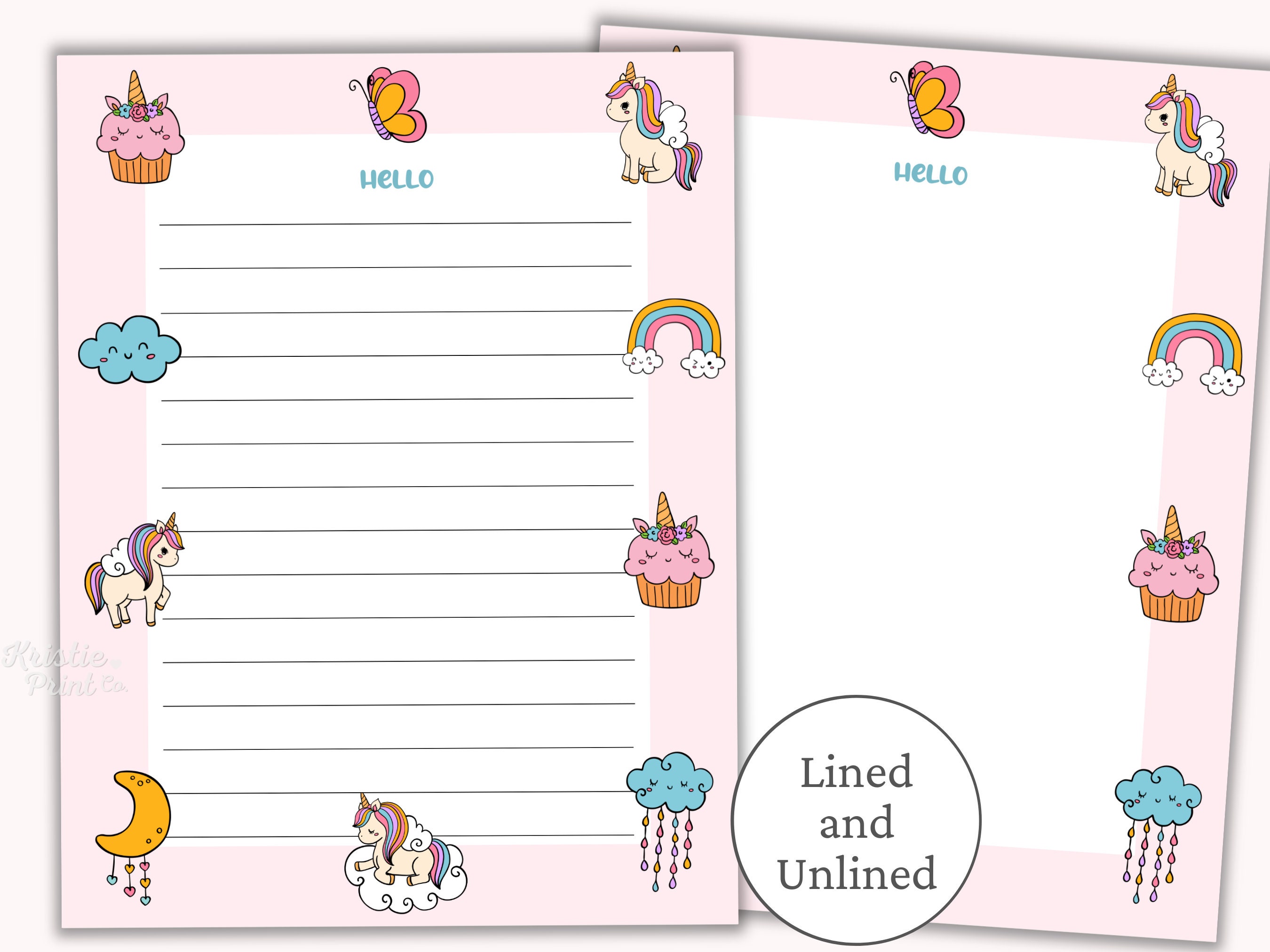 Kawaii Stationery Printable Cute Stationery Paper Unicorn - Etsy