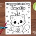 Editable Cat Birthday Coloring Page Printable Birthday Activity Custom ...