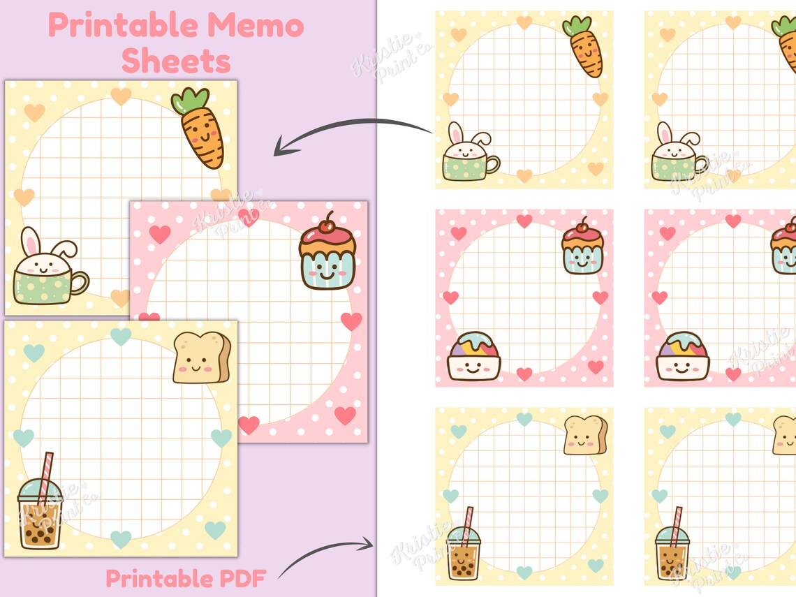 Printable Memo Sheets Digital Download Kawaii Stationary - Etsy