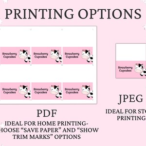 Editable Pink Cow Birthday Food Labels Printables Buffet Card Template ...