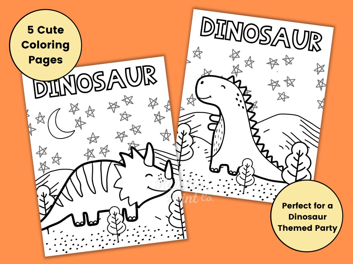Dinosaur Coloring Pages for Kids, Dinosaur Birthday Favors, Kids Party ...