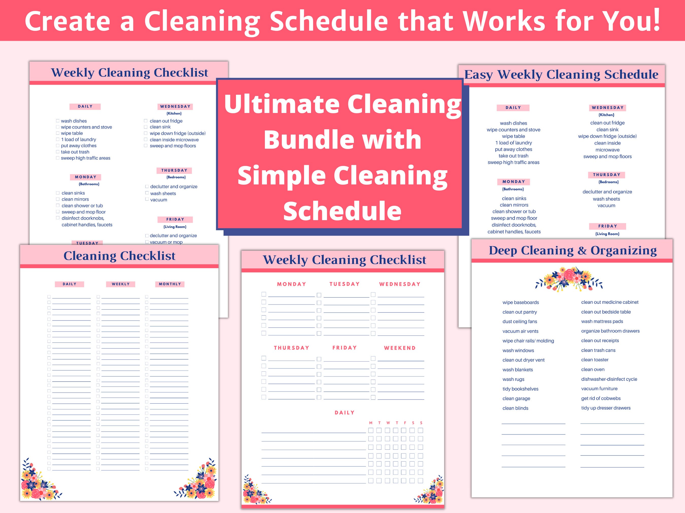 Printable Cleaning Schedule, Daily, Weekly, Monthly, Cleaning Planner ...