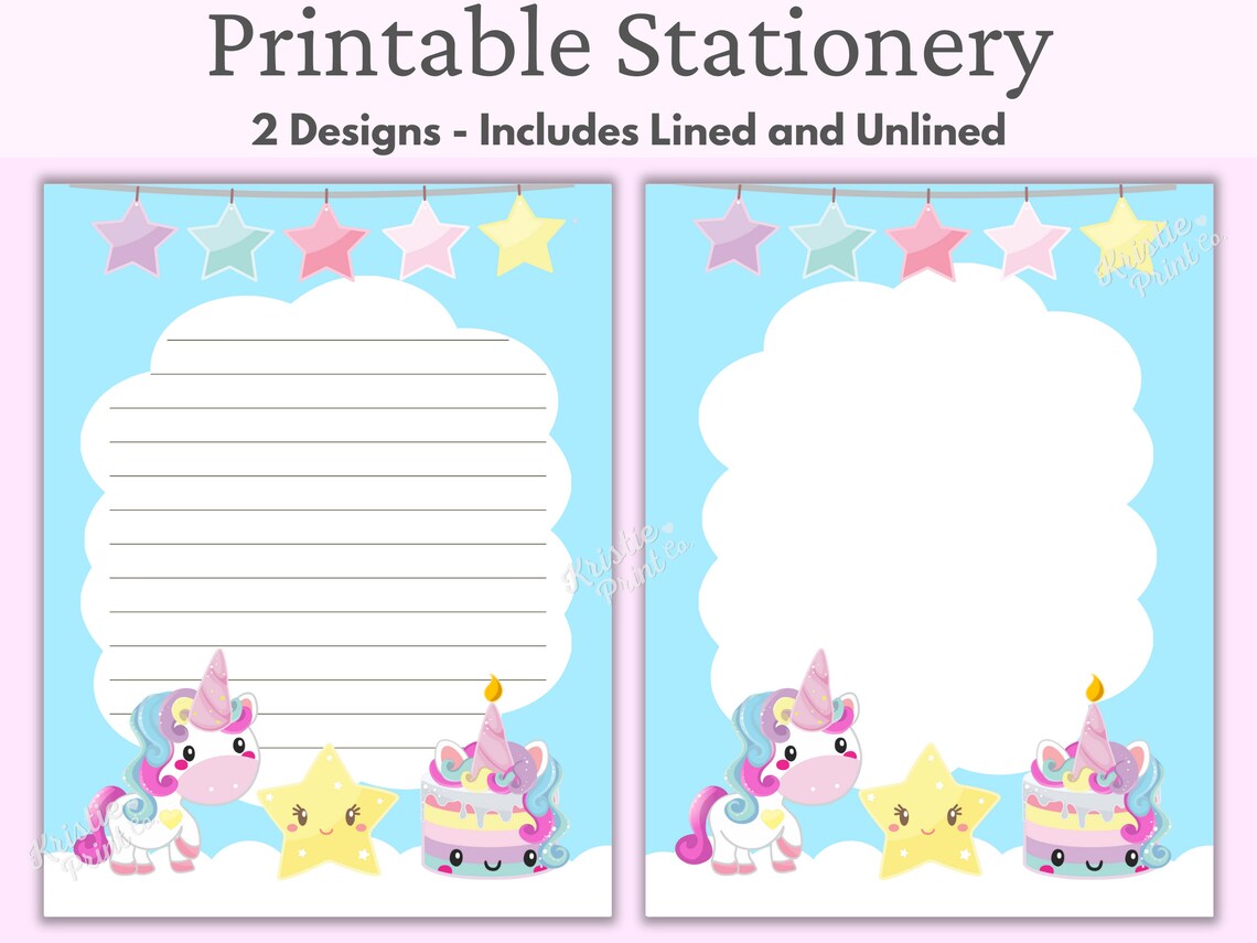 Printable Unicorn Stationery, Little Girl Stationery, Printable Kawaii ...