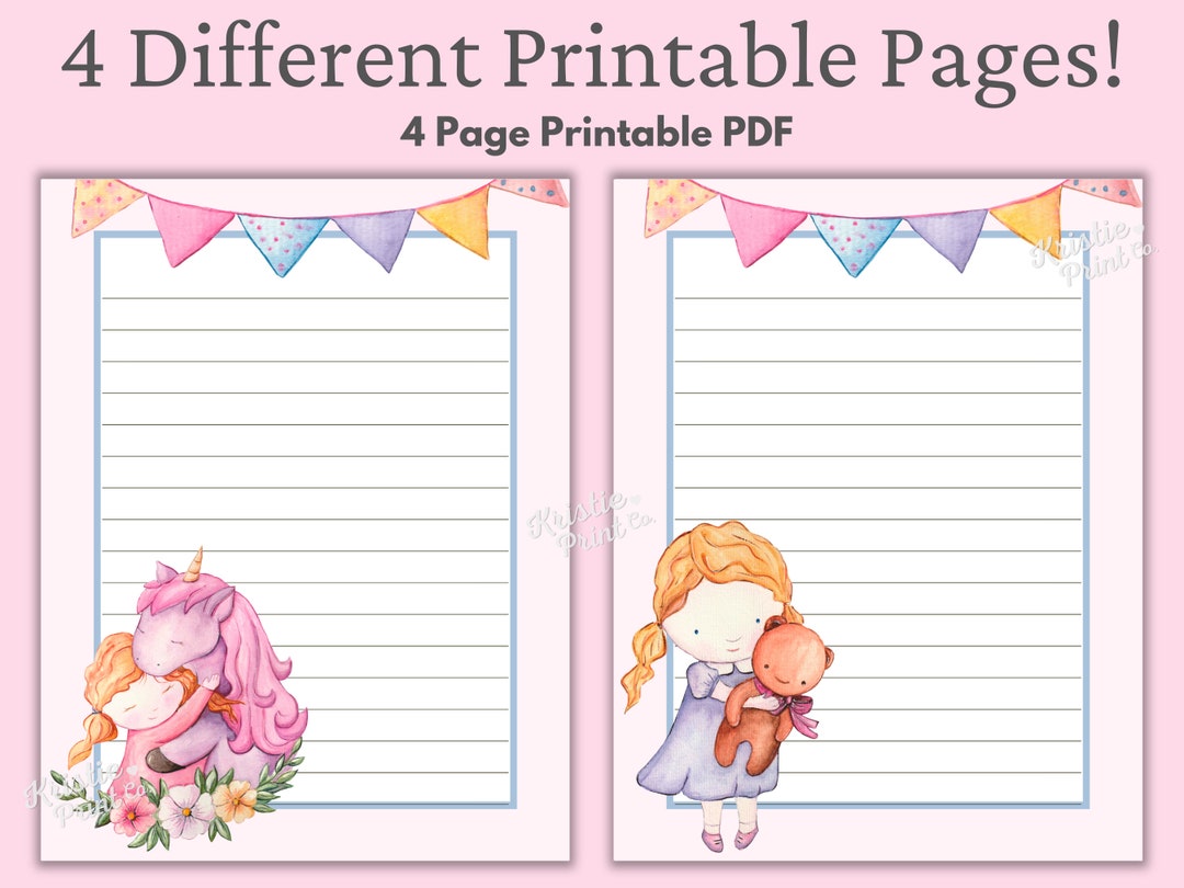 Little Girl Stationery, Unicorn Stationery, Pastel Stationery, Digital ...