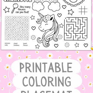 Editable Unicorn Placemat, Birthday Party Coloring Placemat, Unicorn ...