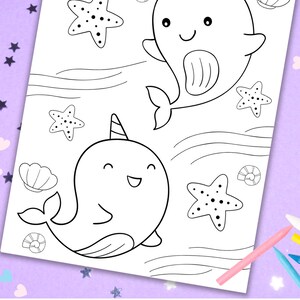 Narwhal Coloring Pages for Kids, Kids Party Games, Birthday Favor ...