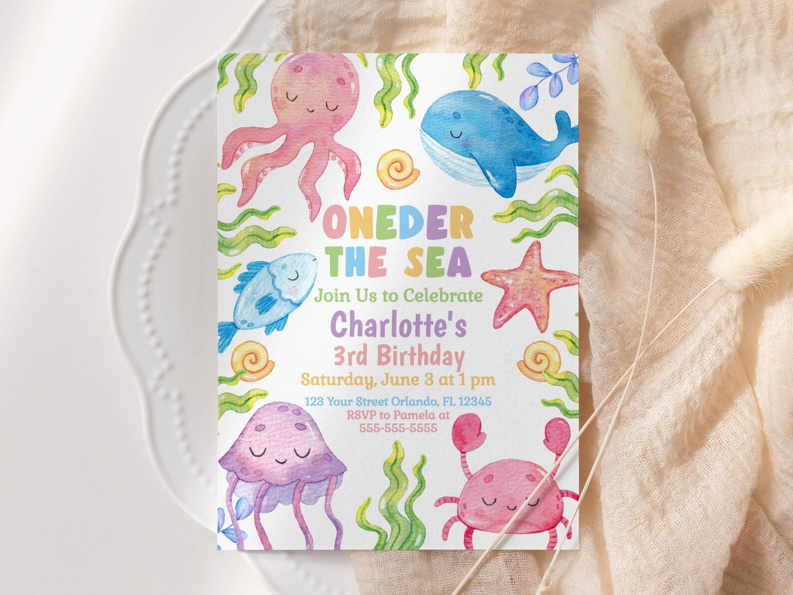 Under the Sea Theme 1st Birthday Invitation Under the Sea Party Oneder ...