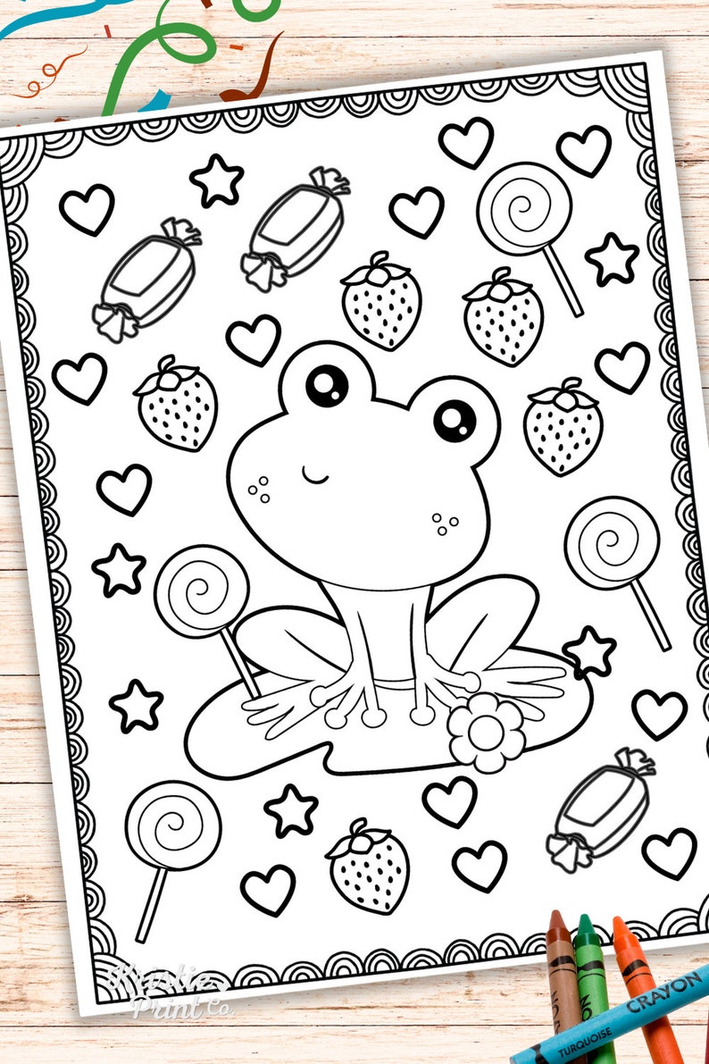 Cute Frog Coloring Page Kawaii Frog Coloring Sheets Frogs Coloring Book ...
