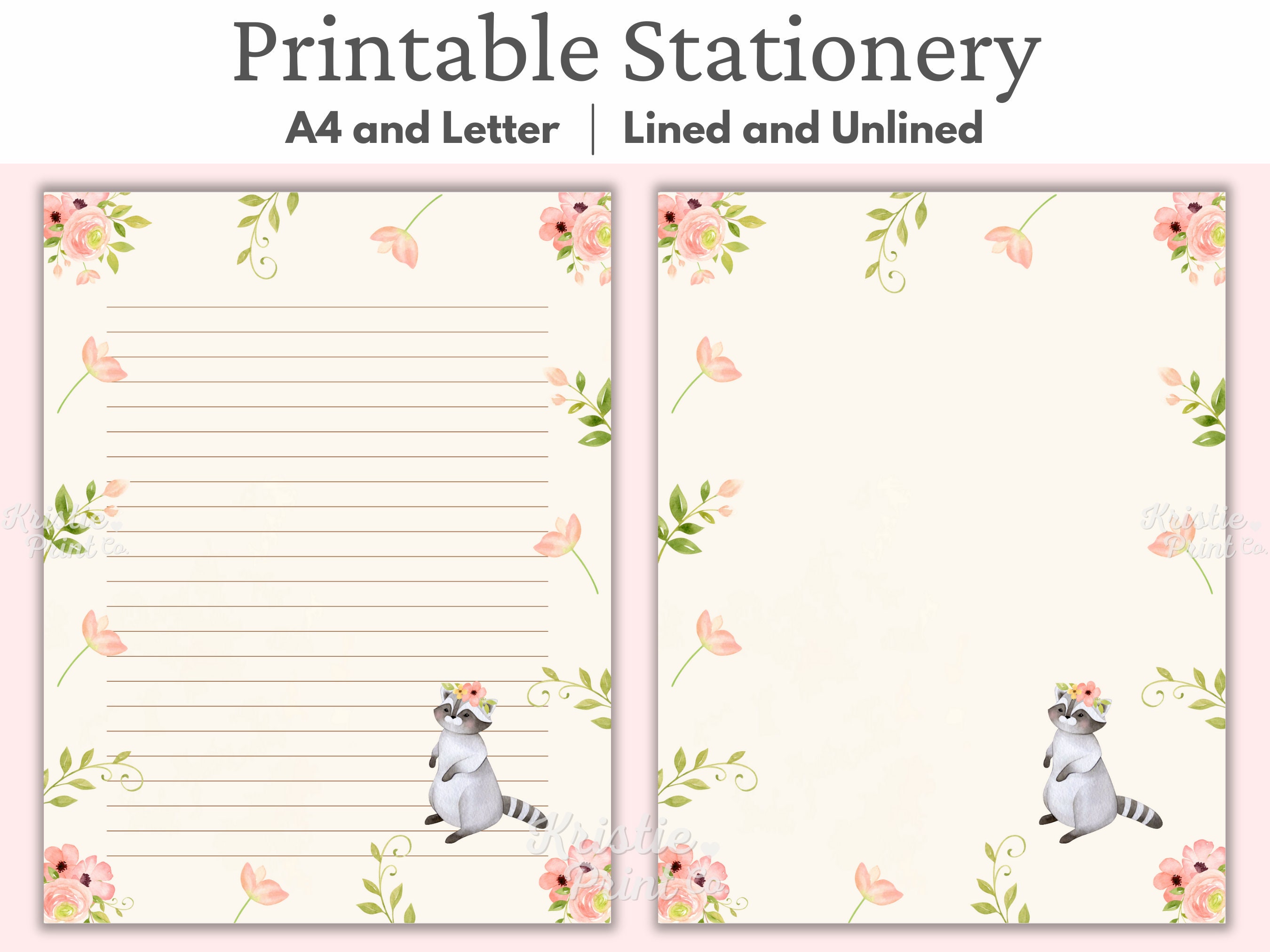 Racoon Stationery, Cute Letter Writing Paper, Cottage Core Stationery ...