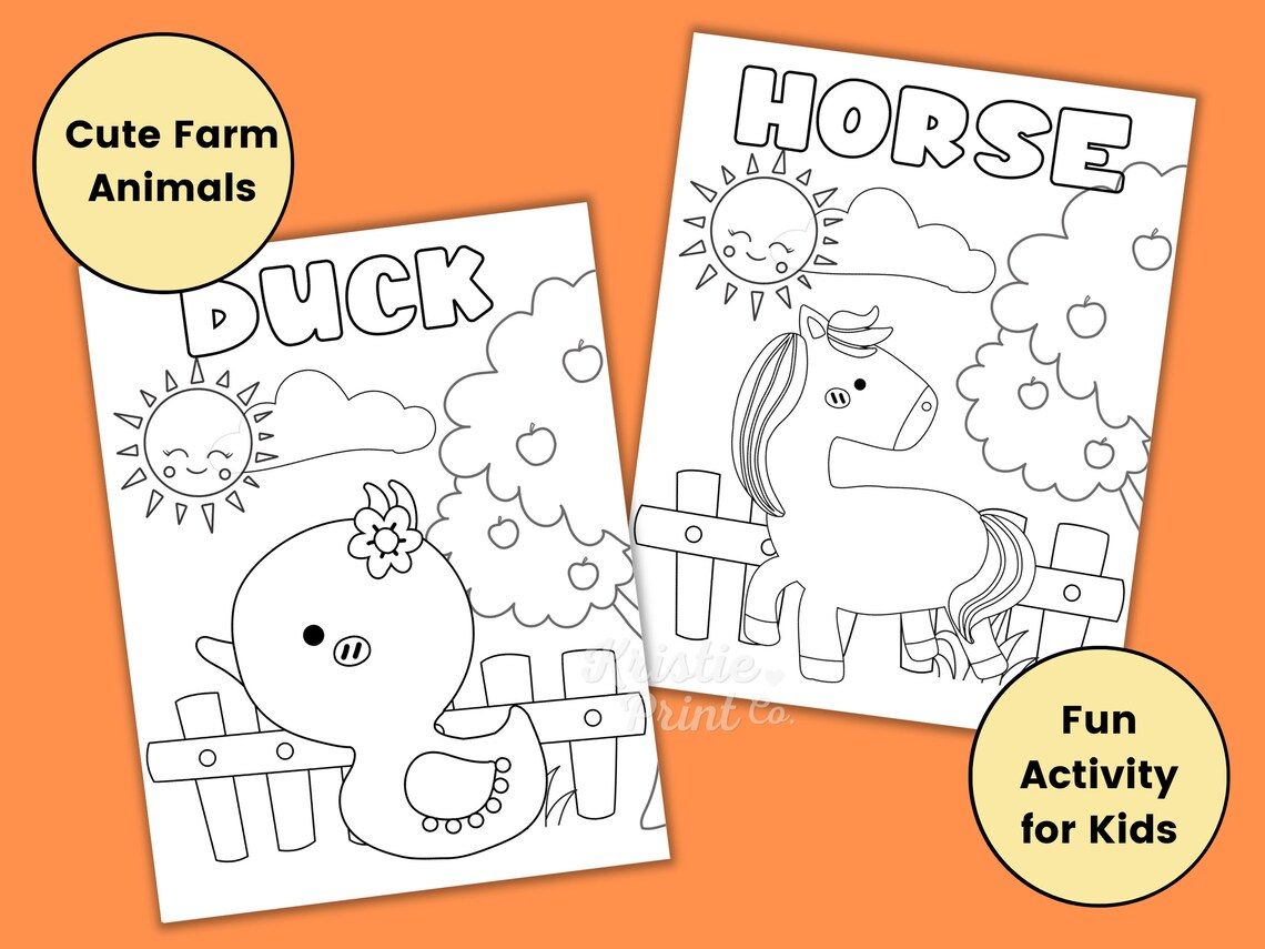 Farm Animal Coloring Pages for Kids Farm Activity Sheet Farm - Etsy