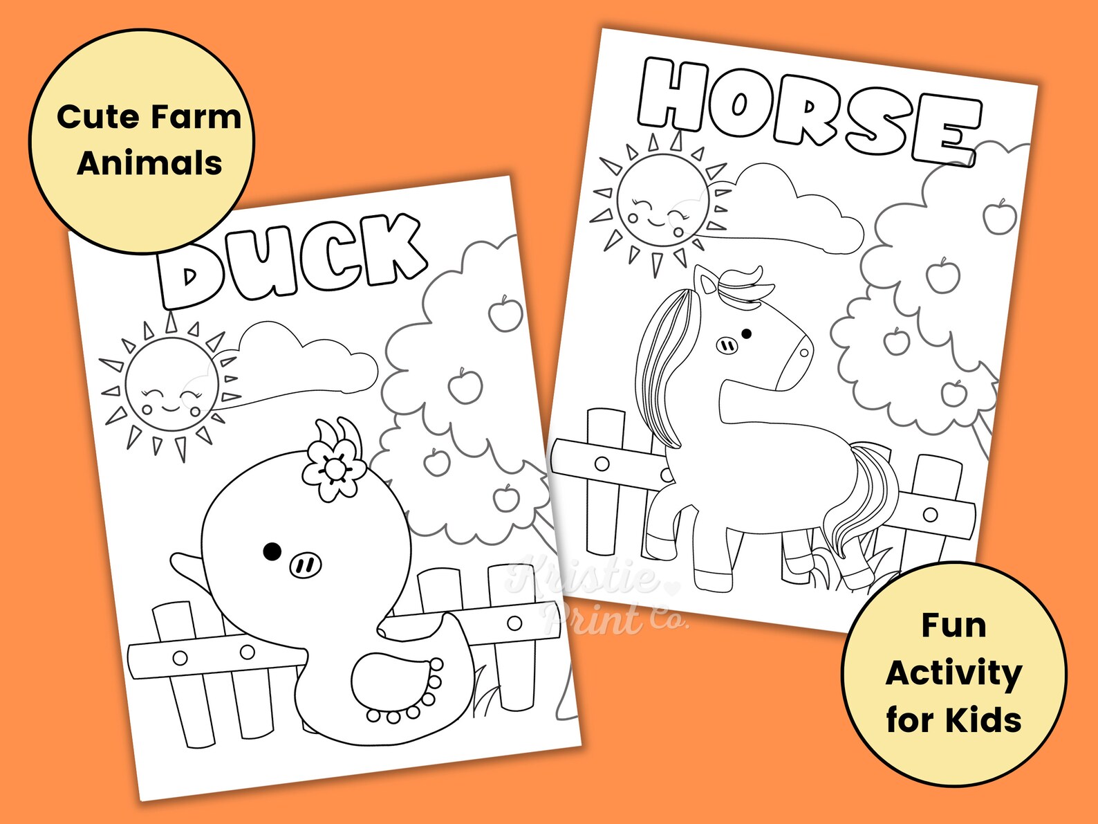 Farm Animal Coloring Pages for Kids Farm Activity Sheet Farm - Etsy