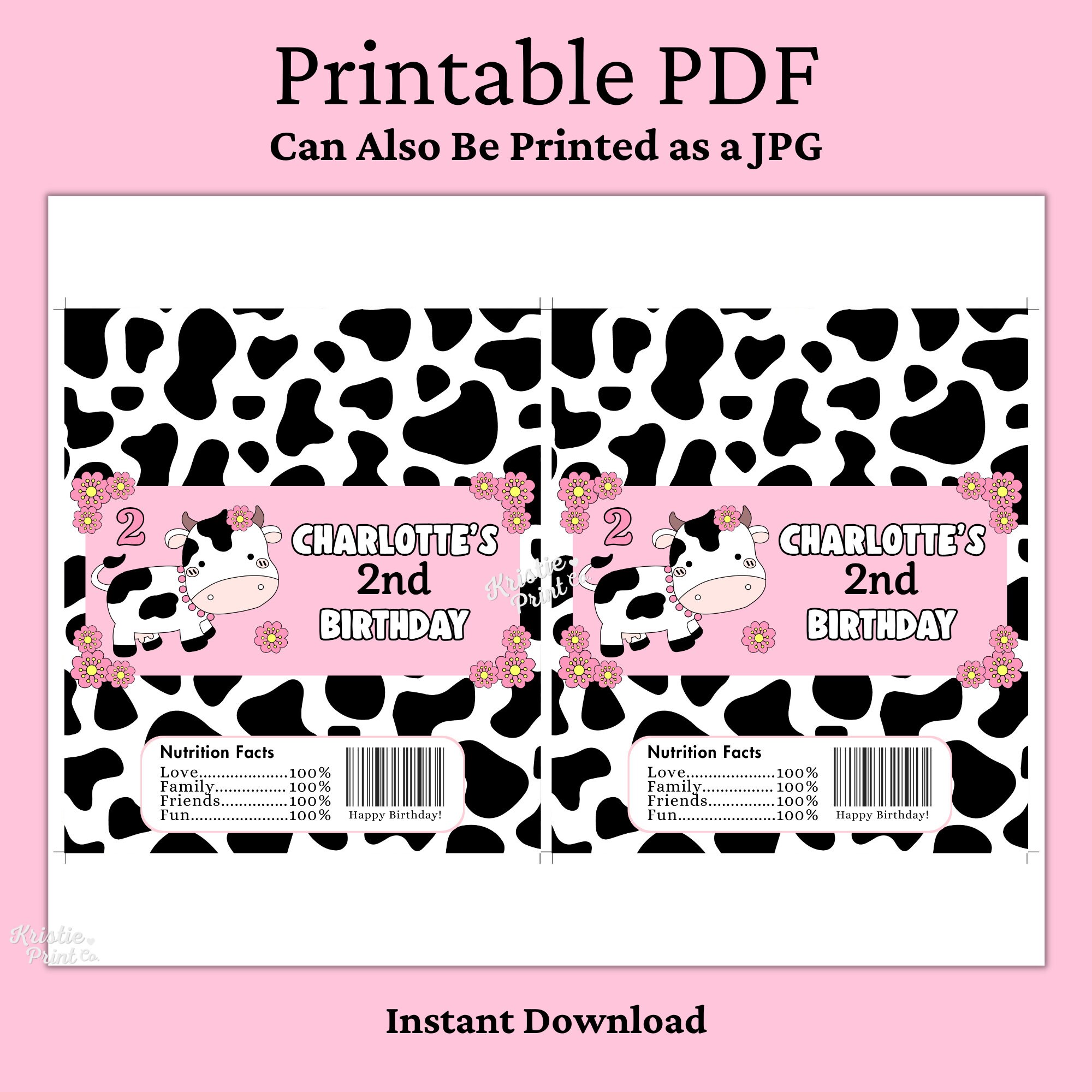 Candy Bar Wrappers for Birthday Cow Theme Birthday Party Decoration Cow ...