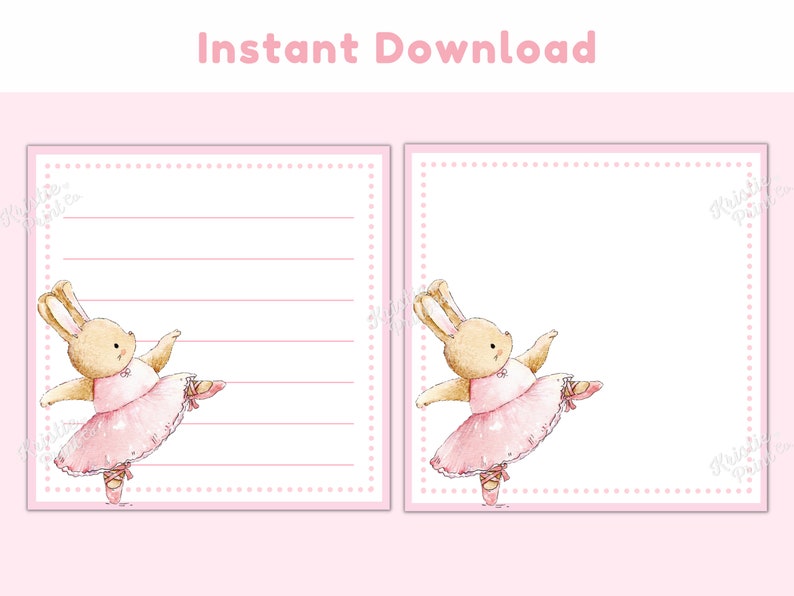Ballet Printable Memo Pad, Bunny Memo Sheets, Cute Printable Notepad ...