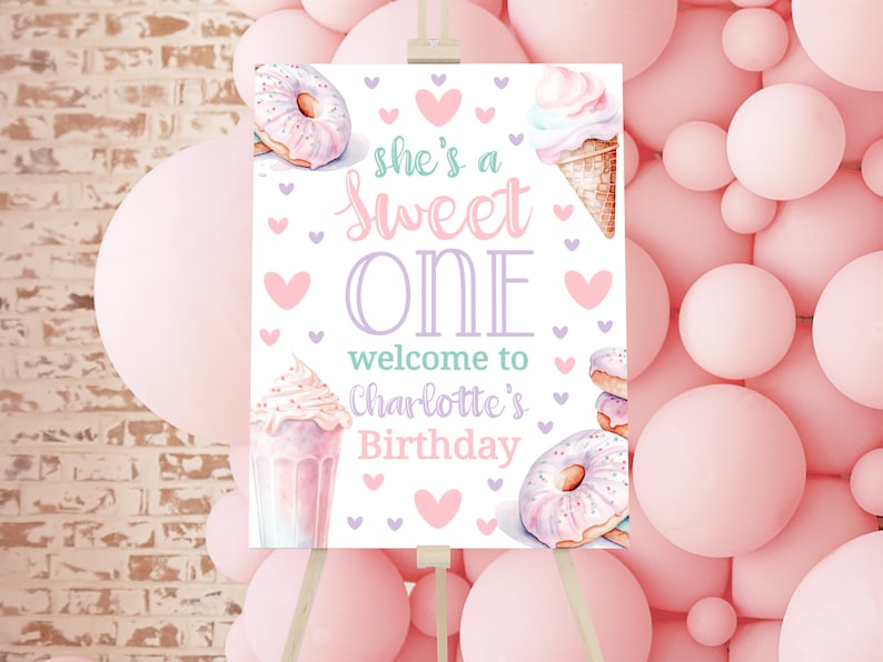 Sweet One Birthday Poster Girls 1st Birthday Donut Sweet One Party ...