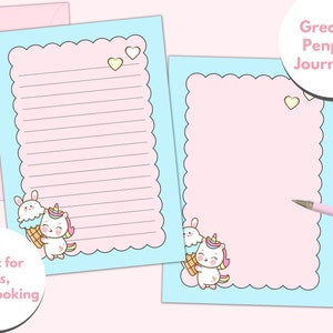 Unicorn Stationery, Printable Kawaii Letter Paper, Kawaii Stationery ...